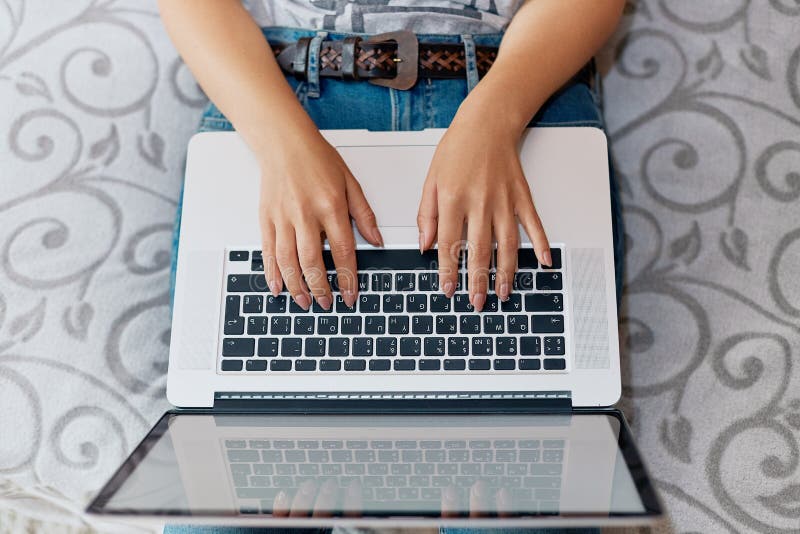Woman Working on Laptop Computer at Home Stock Image - Image of asian ...