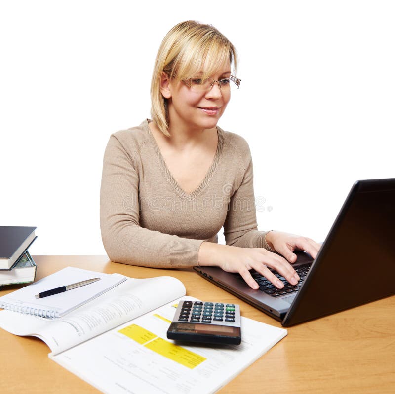 Woman Working with Laptop Computer in Office Stock Photo - Image of ...