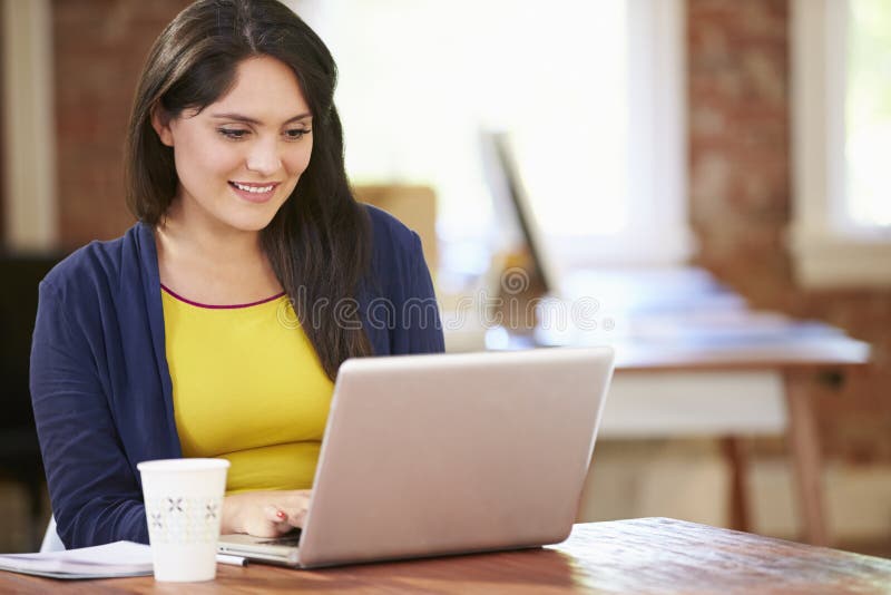 Woman Working at Laptop in Contemporary Office Stock Image - Image of ...
