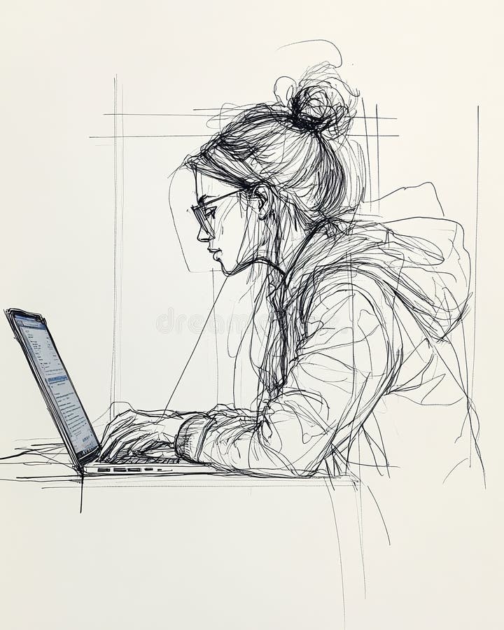 Woman Using Laptop Line Art Abstract Design Stock Photos - Free ...