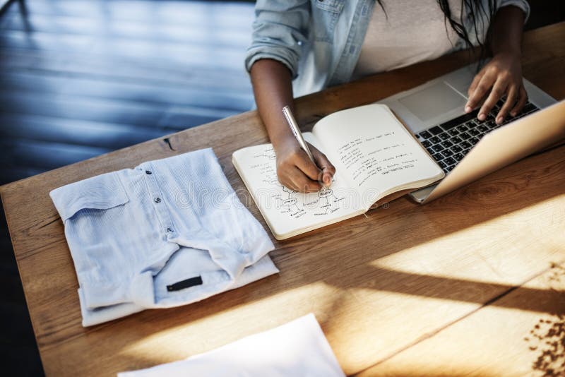Woman Working Laptop Technology Writing Workplace Concept Stock Photo ...