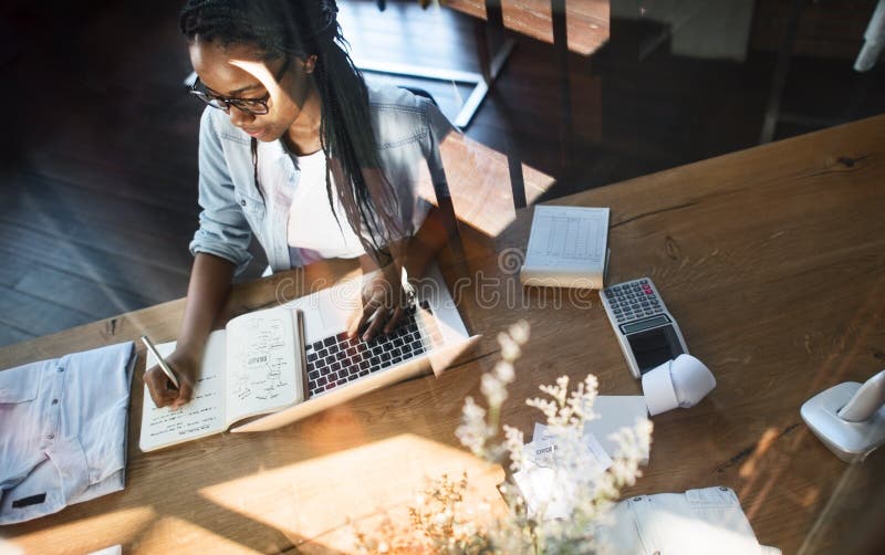 Woman Working Laptop Technology Writing Workplace Concept Stock Image ...