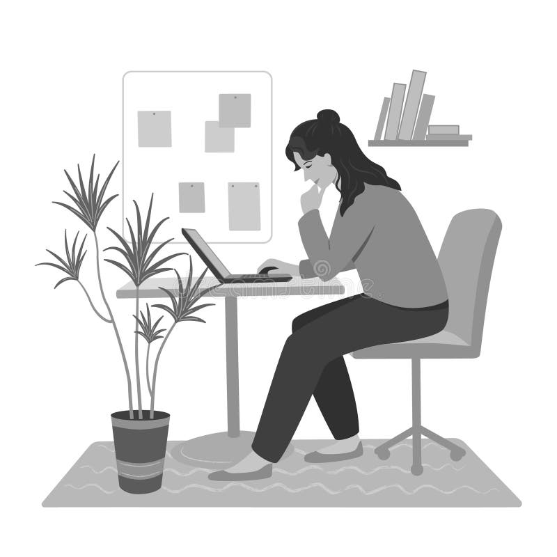 Woman Is Working At A Laptop Stock Vector Illustration Of Freelancer