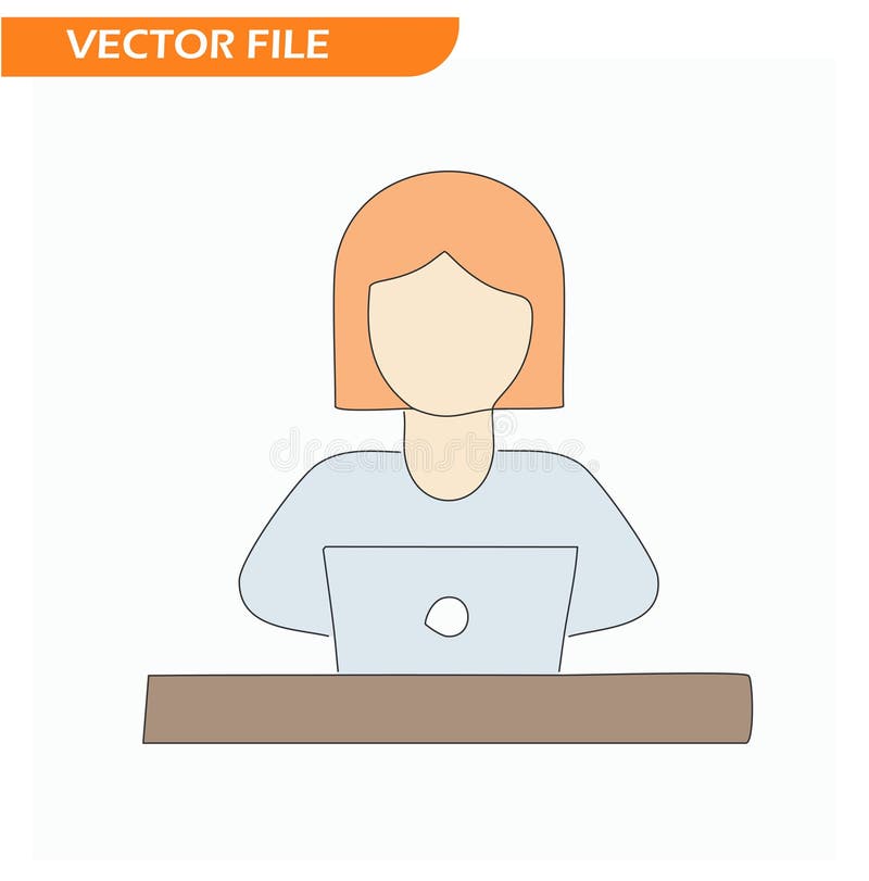 Woman Working on Laptop Vector Illustration Stock Vector - Illustration ...