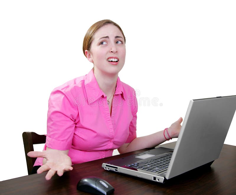Woman Working at a Laptop Very Confused Stock Photo - Image of girl ...
