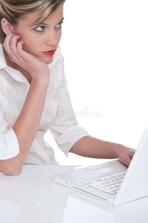 Woman Working with Laptop and Waiting Stock Image - Image of woman ...