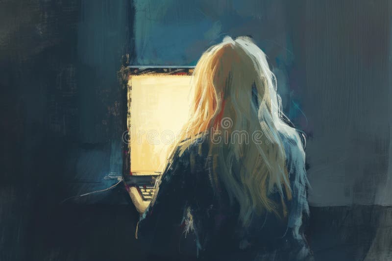 Woman Working Late on Computer Stock Photo - Image of busy, generated ...