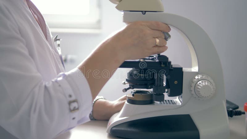 A Woman Working with a Microscope, Close Up. Stock Video - Video of ...