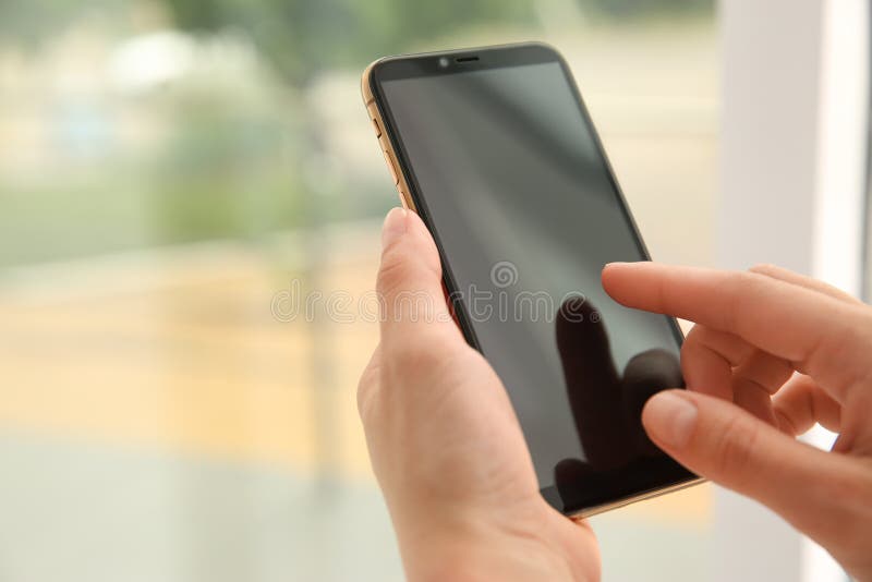 Woman Working with Modern Smartphone, Closeup. Space for Design Stock ...