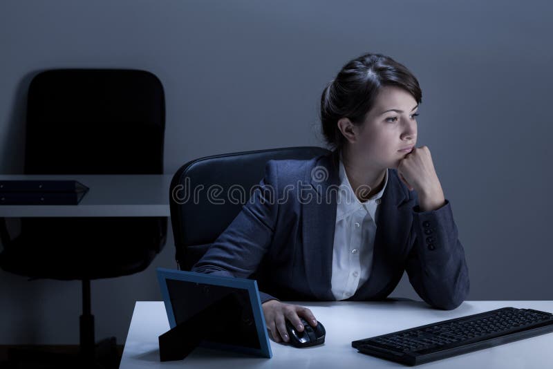 Woman Working in Office at Night Stock Photo - Image of overtime ...