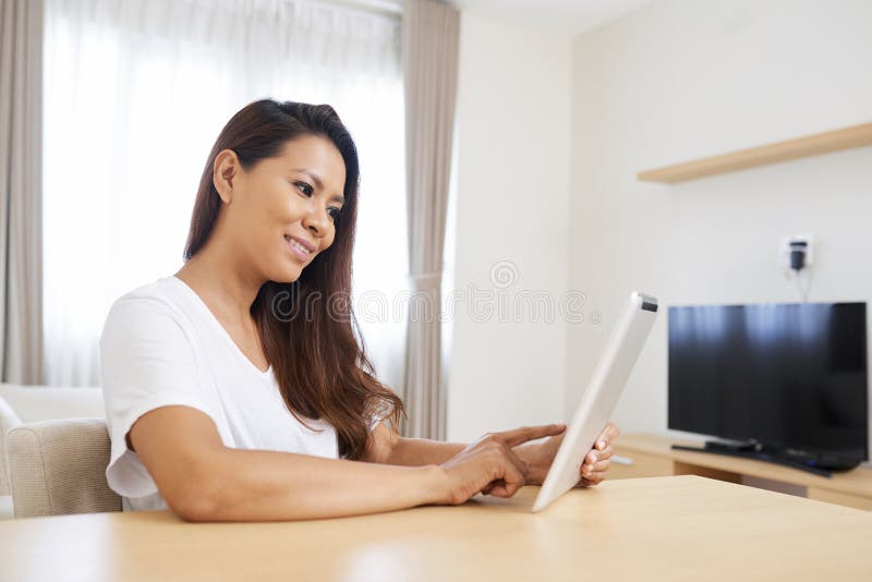 Woman Working Online at Home Stock Image - Image of communication ...