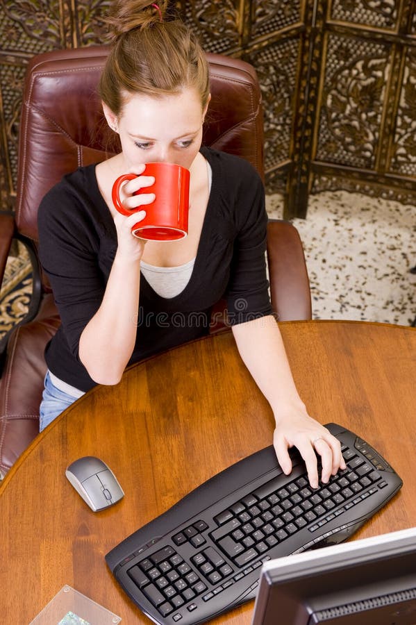 Woman Working on PC Keyboard and Mouse. Stock Photo - Image of mouse ...