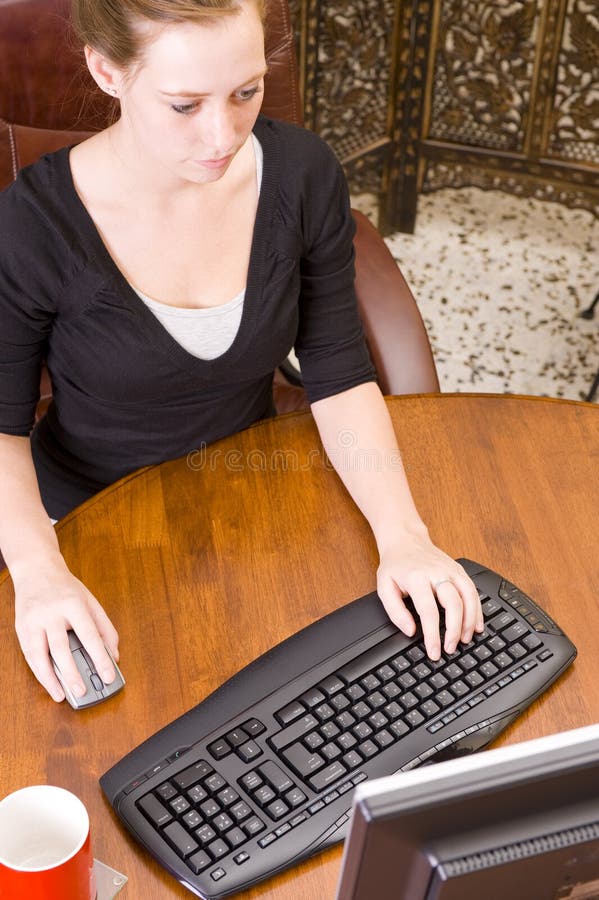 Woman Working on PC Keyboard and Mouse. Stock Image - Image of device ...