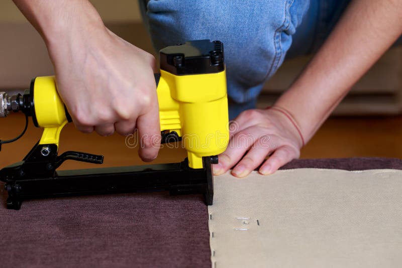 Woman Working with Pneumatic Stapler Stock Image - Image of ...