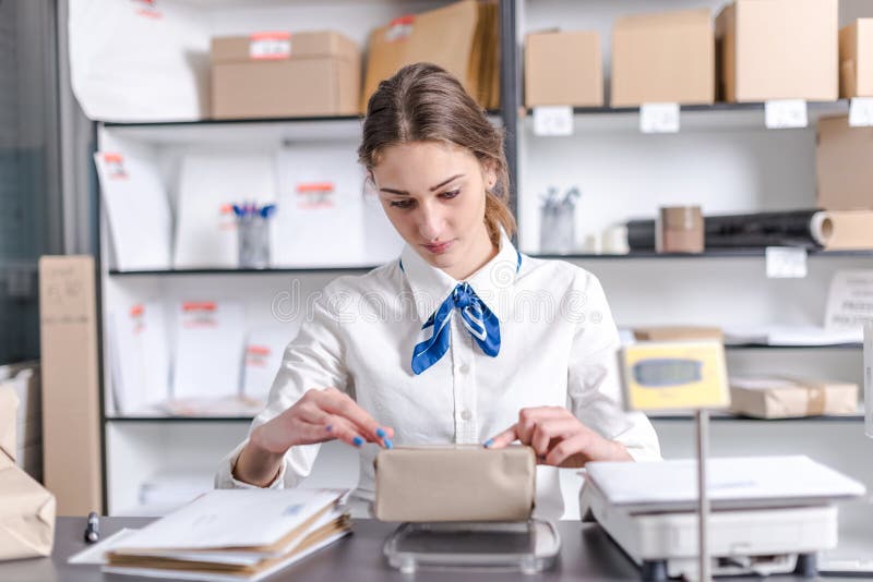 Woman Working at the Post Office Stock Photo - Image of employee, mail ...