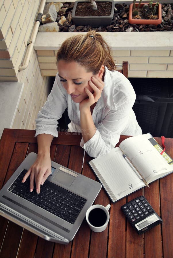 Woman Working Quietly on Your Terrace Stock Image - Image of house ...