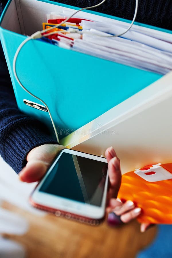 Woman Working Remotely Doing Job during Call Conversation on Phone from ...