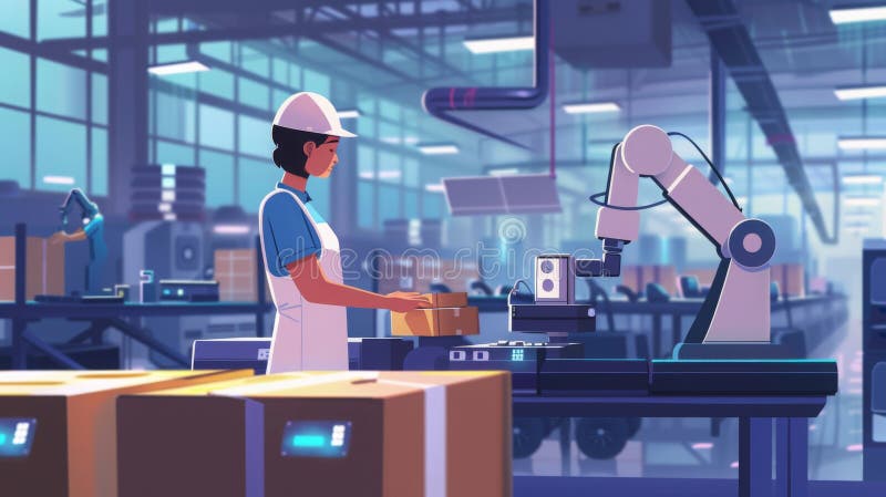 Woman Working on Robot Assembly Line Stock Photo - Image of process ...