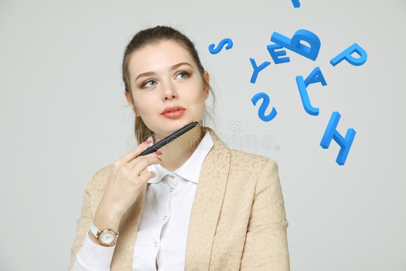 Woman Working with a Set of Letters, Writing Concept. Stock Image ...