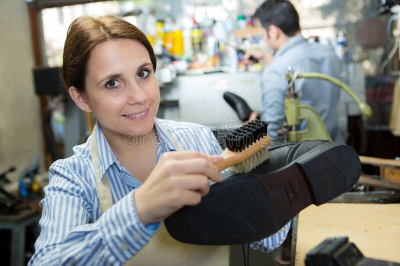 Woman Working in Shoe Making Store Stock Photo - Image of vintage ...