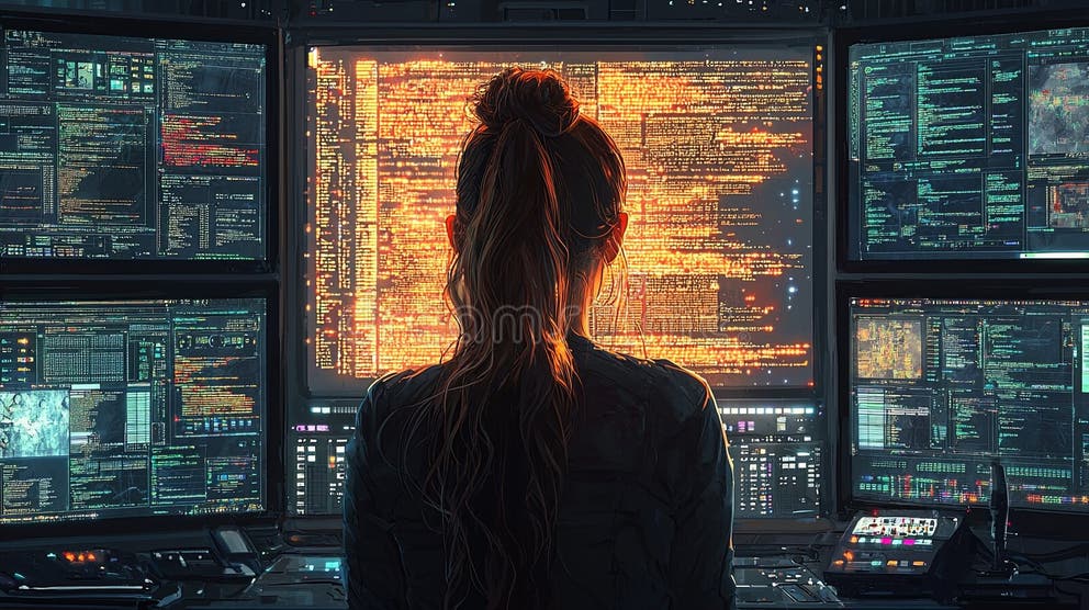 Woman Working on Software Development in a Futuristic High-tech ...