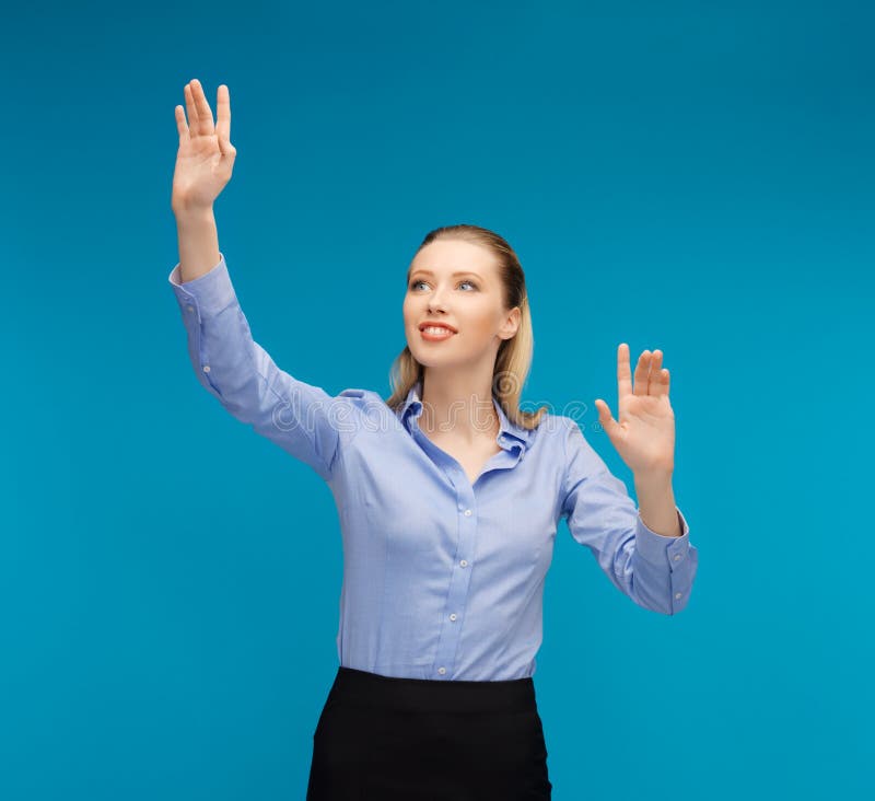 Woman Working with Something Imaginary Stock Image - Image of future ...
