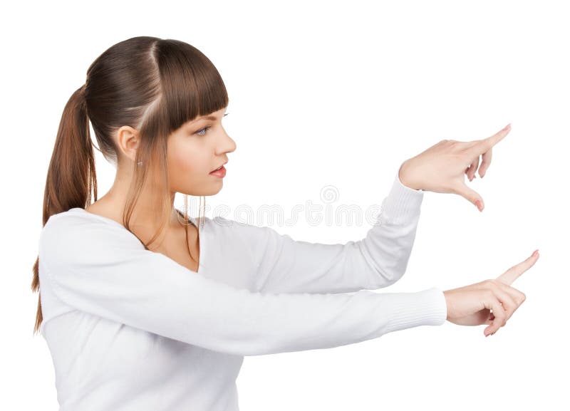 Woman Working with Something Imaginary Stock Image - Image of looking ...