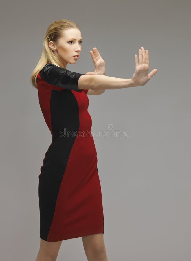 Woman Working with Something Imaginary Stock Photo - Image of button ...