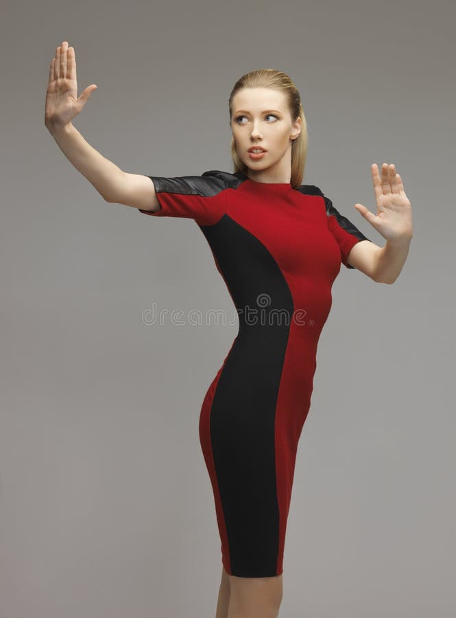 Woman Working with Something Imaginary Stock Image - Image of fiction ...