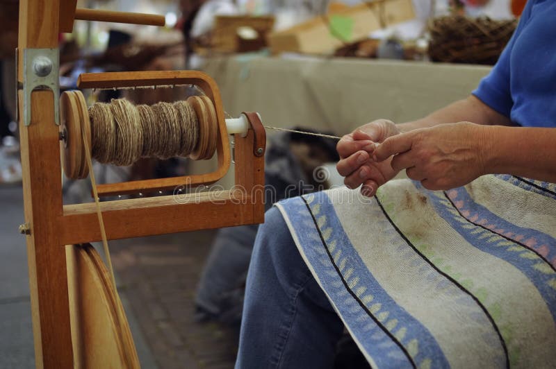 Woman Working with the Spinning Wheel Stock Image - Image of yarn ...
