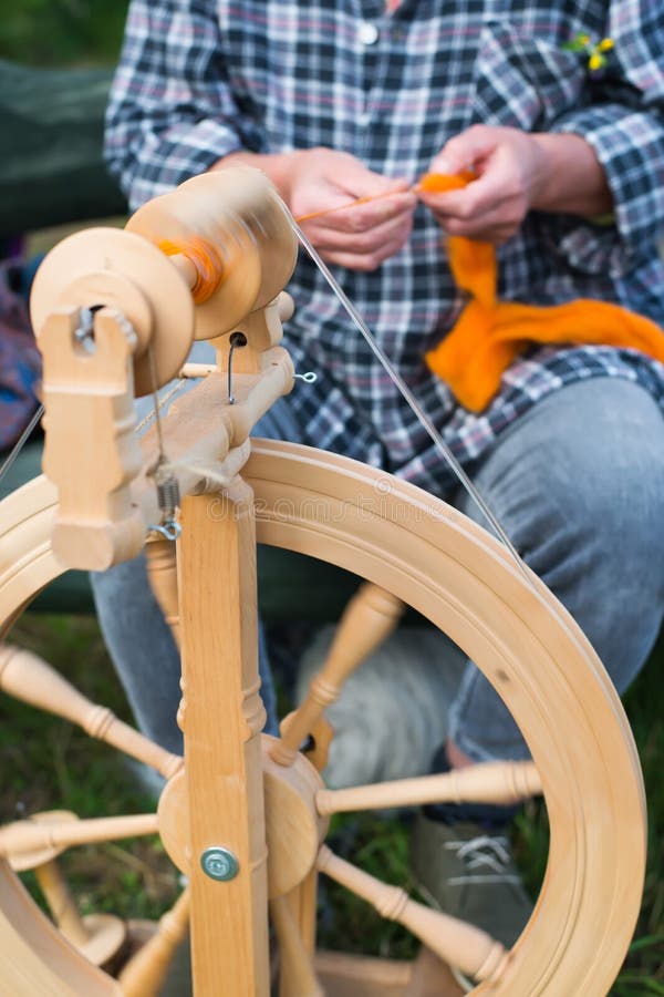 Woman Working with Spinning Wheel Stock Photo - Image of wood ...