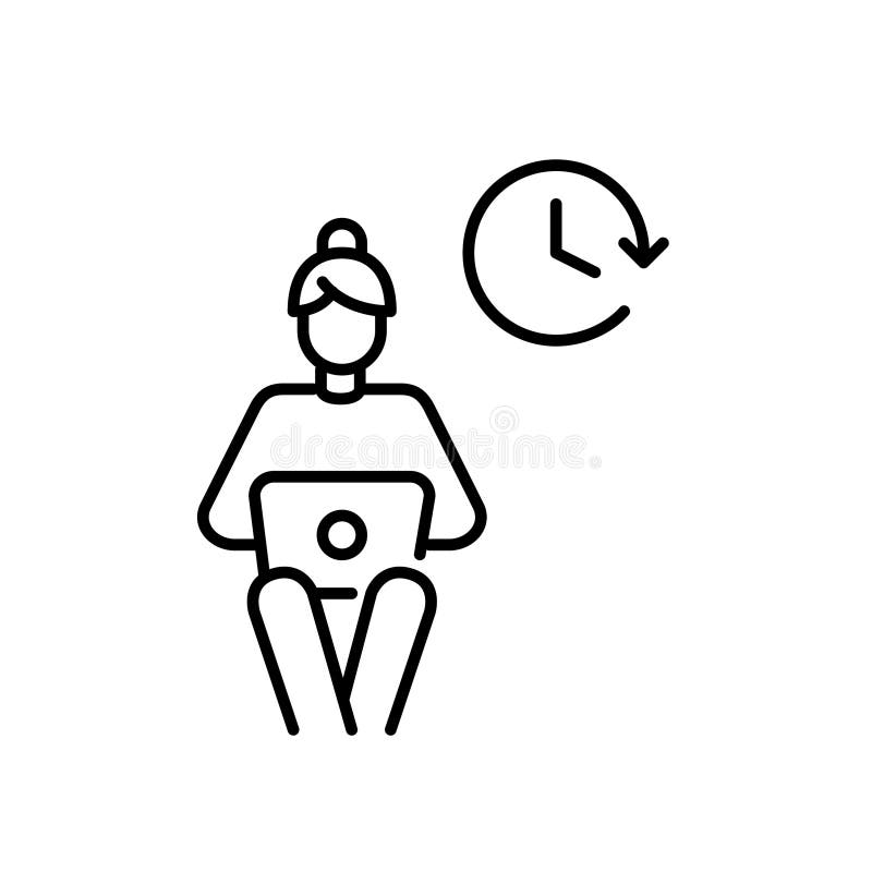 Woman Working or Studying at Laptop and Clock. Deadline, Work Time ...