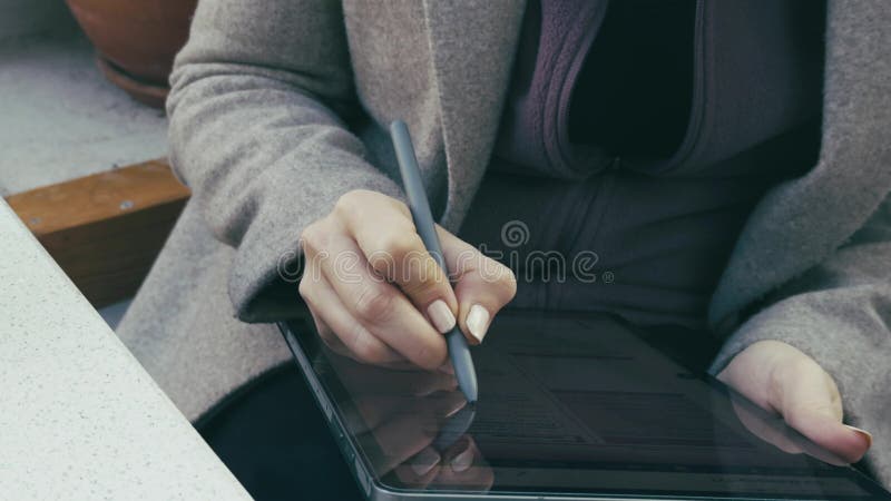 Woman Working on Tablet in Cafe Stock Video - Video of cafe, online ...