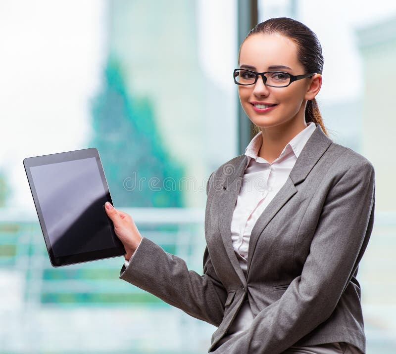 Woman Working with Tablet in Office Stock Photo - Image of holding ...