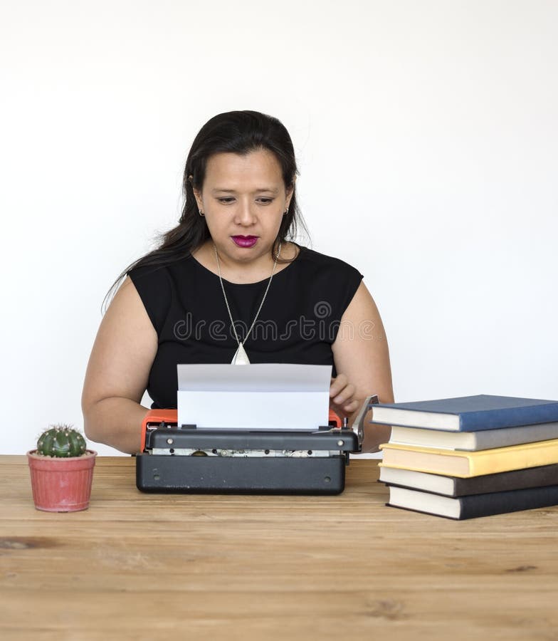 Woman Working Typewriter Office Workplace Stock Image - Image of female ...