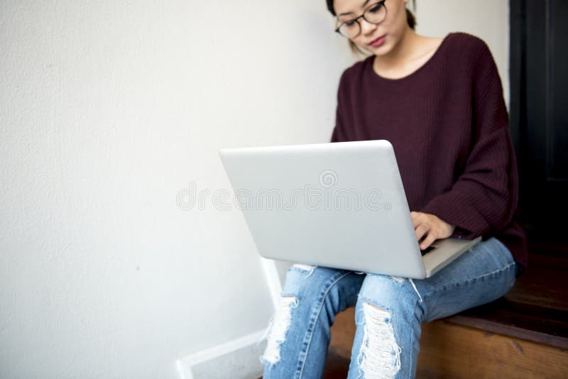 Woman Working Using Laptop Techie Concept Stock Photo - Image of techie ...
