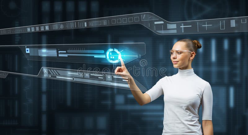 Woman Working with Virtual Interface Stock Image - Image of future ...