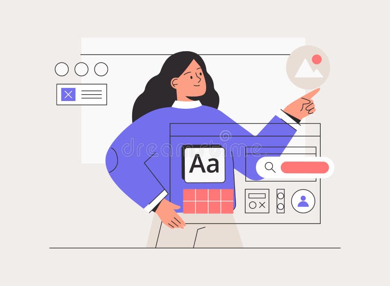 Woman Working On Web And Application Development On Computers Woman Character Working On