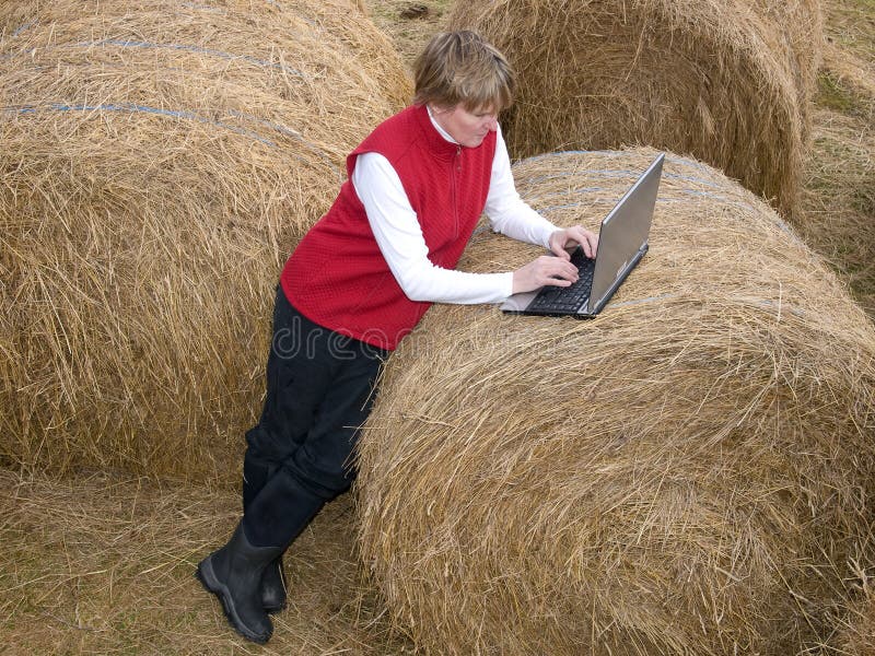 Woman Working Wireless in the Country Stock Photo - Image of typing ...