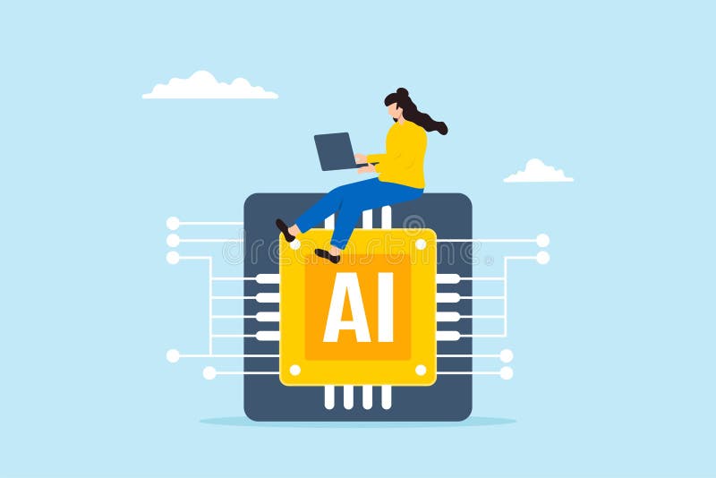 Woman Works with Computer Laptop on AI Artificial Intelligence Chip ...