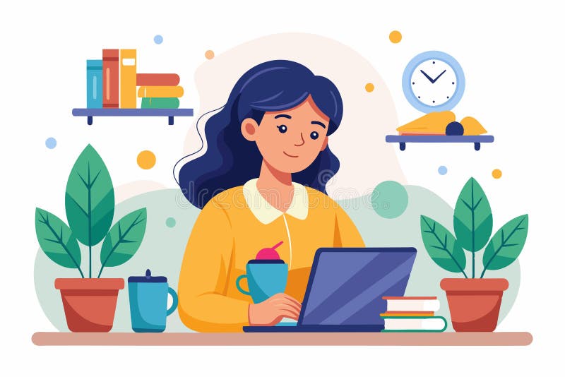 A Woman Works Diligently on Her Coursework while Surrounded by Books ...