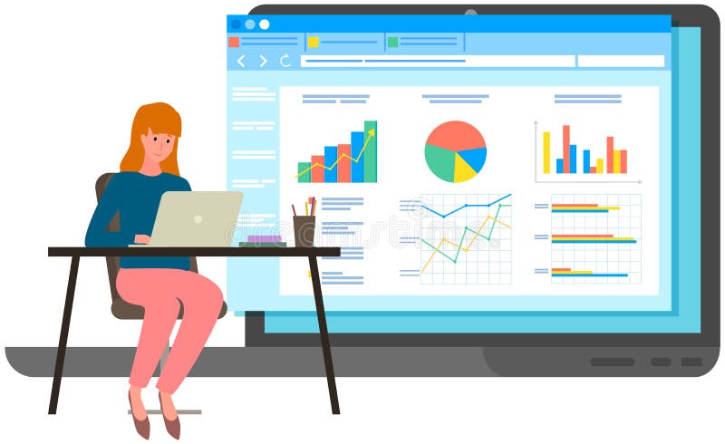 Woman Works with Statistics Strategy Business Development. Presentation ...