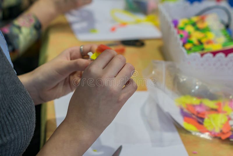 Woman at Workshop. Female Hands Making Accessory Stock Photo - Image of ...