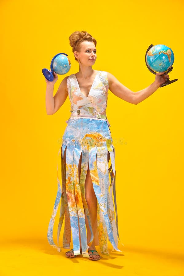 Woman with a World Map and Globes Stock Image - Image of educational ...