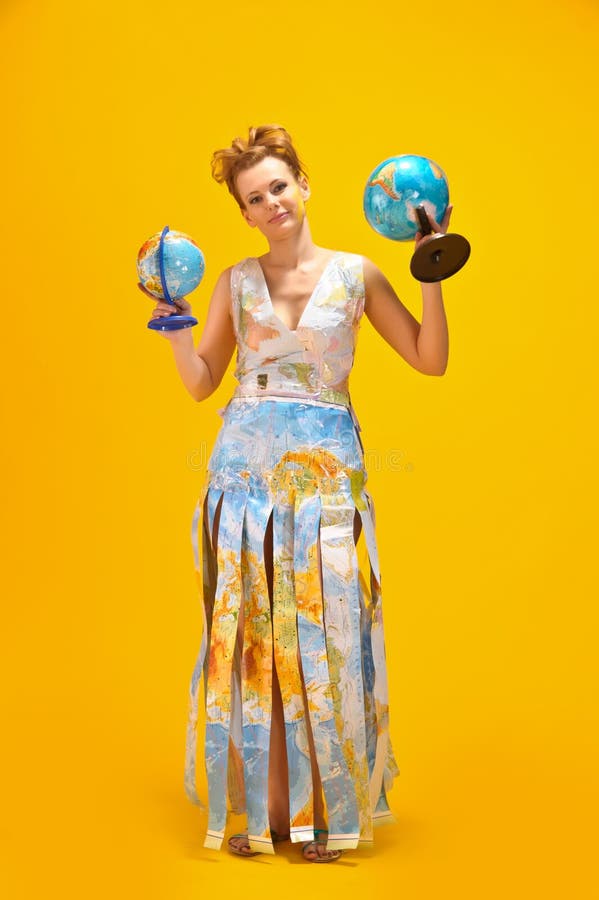 Woman with a World Map and Globes Stock Photo - Image of highschool ...
