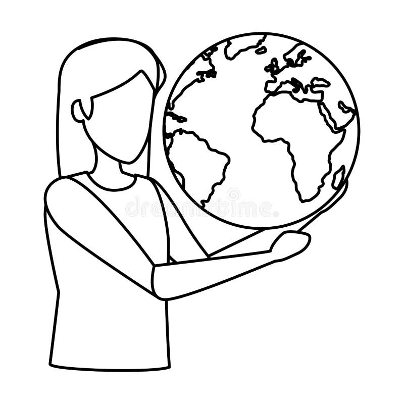Woman with World Planet Earth Stock Vector - Illustration of ...