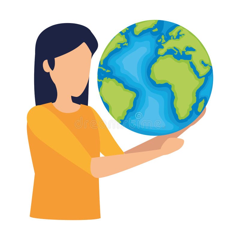 Woman with World Planet Earth Stock Vector - Illustration of globe ...