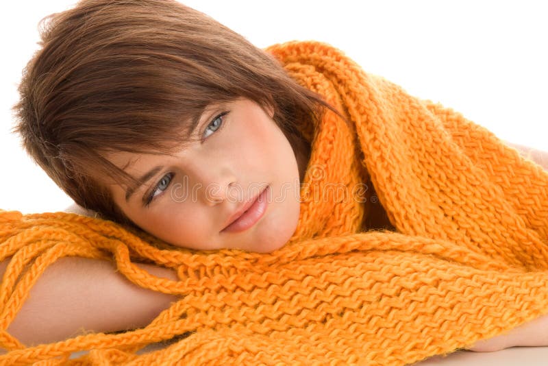 Woman wrapped scarf stock image. Image of gladness, caucasian - 19608659