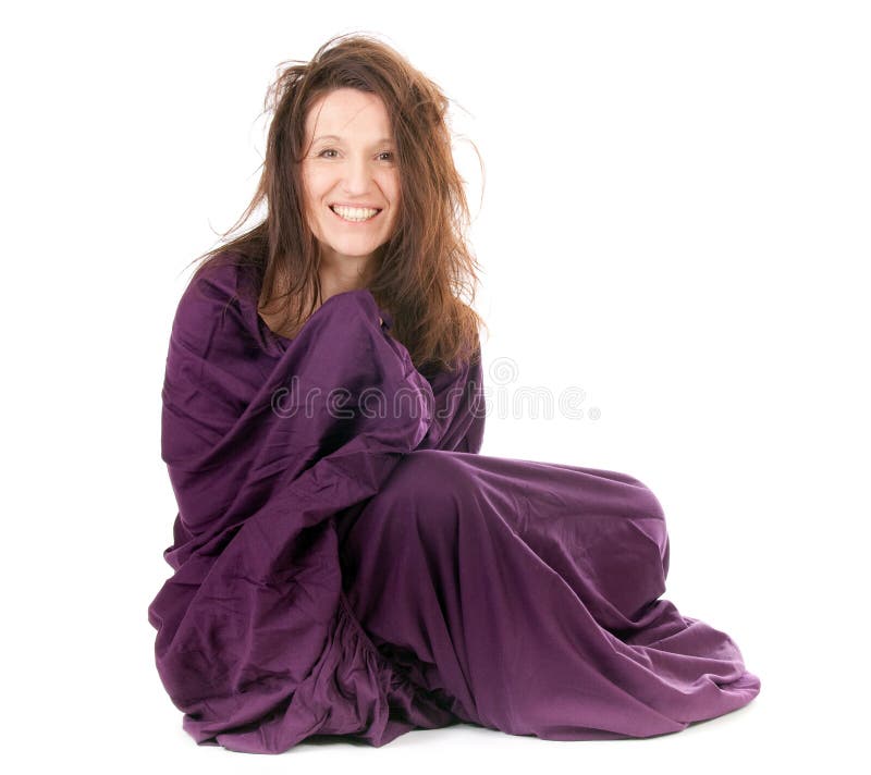 Woman wrapped in sheet stock image. Image of studio, white - 12808945
