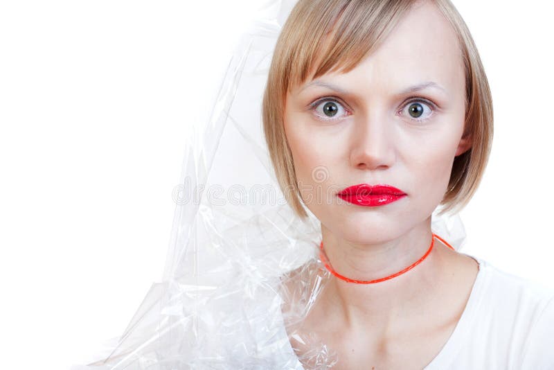 Woman wrapped up stock image. Image of tshirt, blonde - 28076747